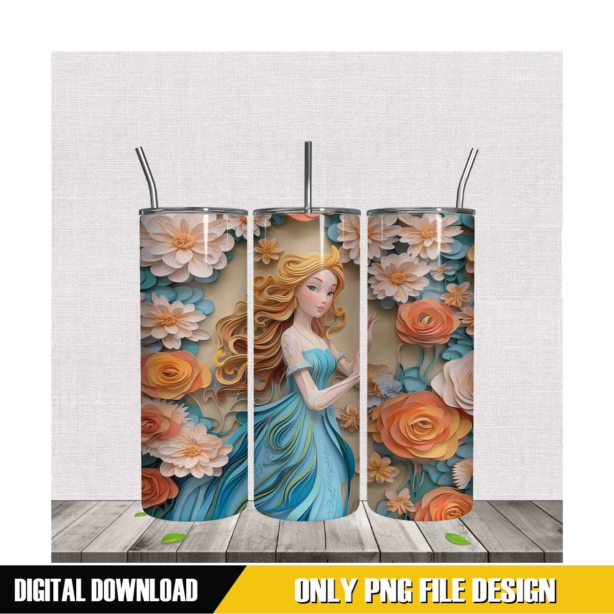 3D Flower Princess Rapunzel 20oz Tumbler Wrap PNG | Inspire Uplift
