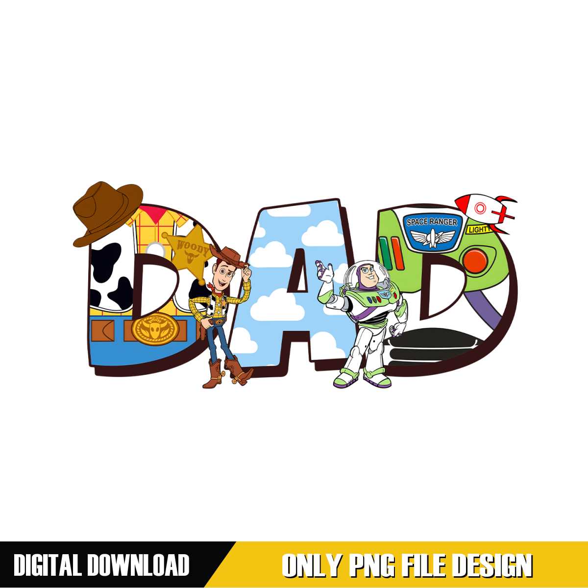 Toy Story Dad Woody Buzz Lightyear PNG - Inspire Uplift
