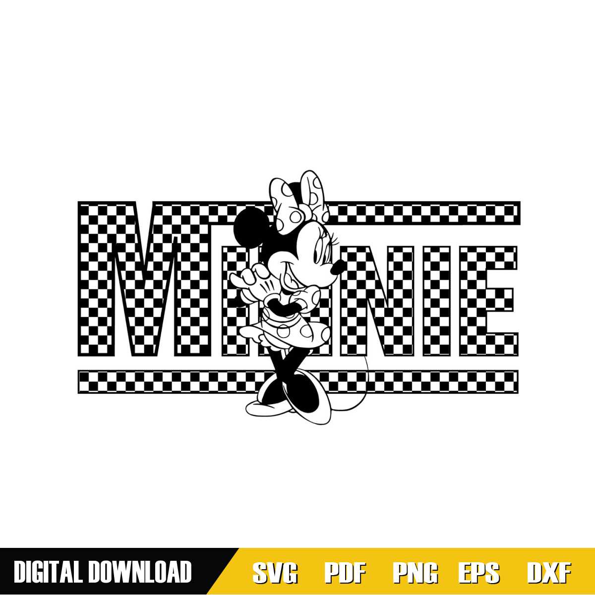 Checkered Vintage Minnie Mouse SVG | Inspire Uplift