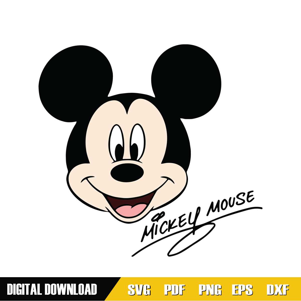 Smiling Face Disney Mickey Mouse Signature SVG | Inspire Uplift