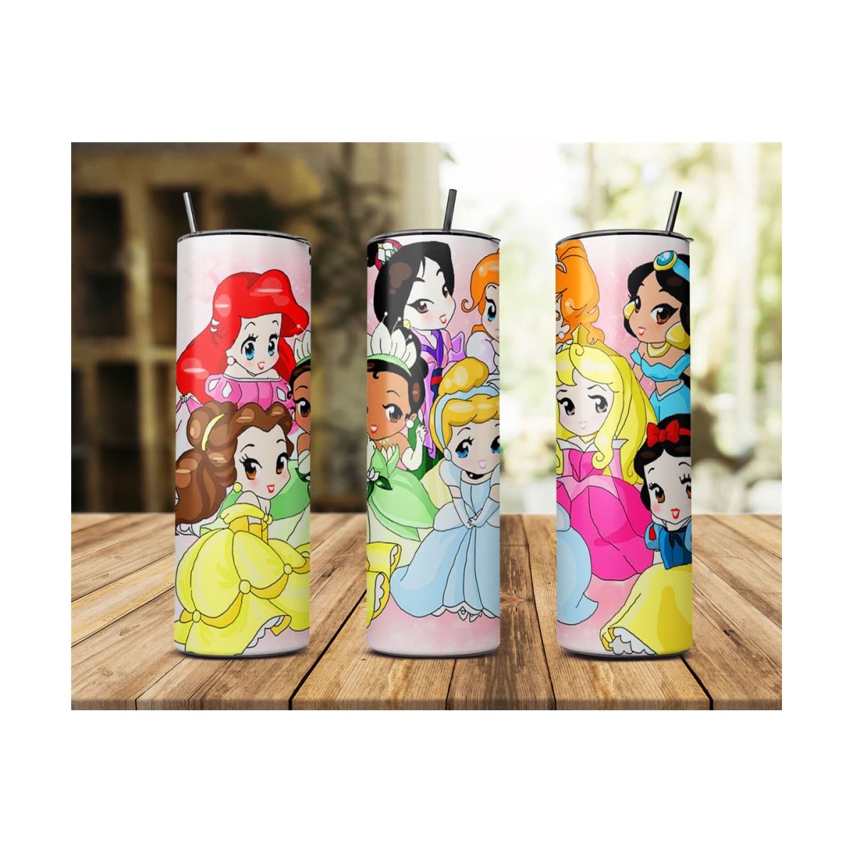 Princess Disney Chibi 20oz Skinny Tumbler Wrap Png, Disney P | Inspire ...