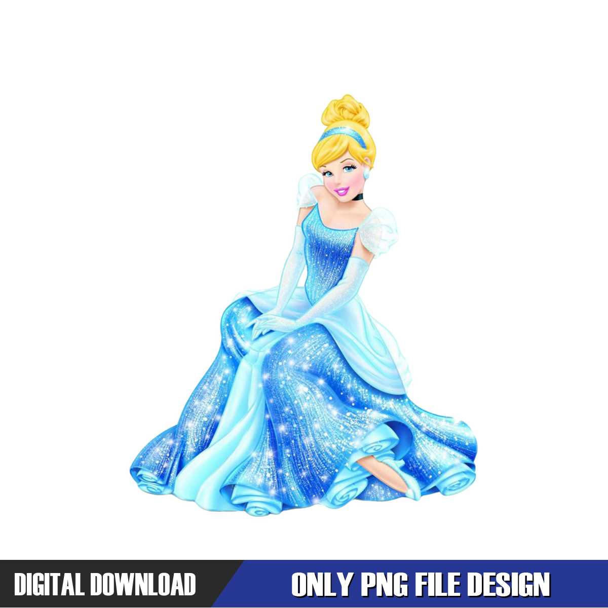 Disney Cartoon Twinkling Princess Cinderella Sitting PNG | Inspire Uplift