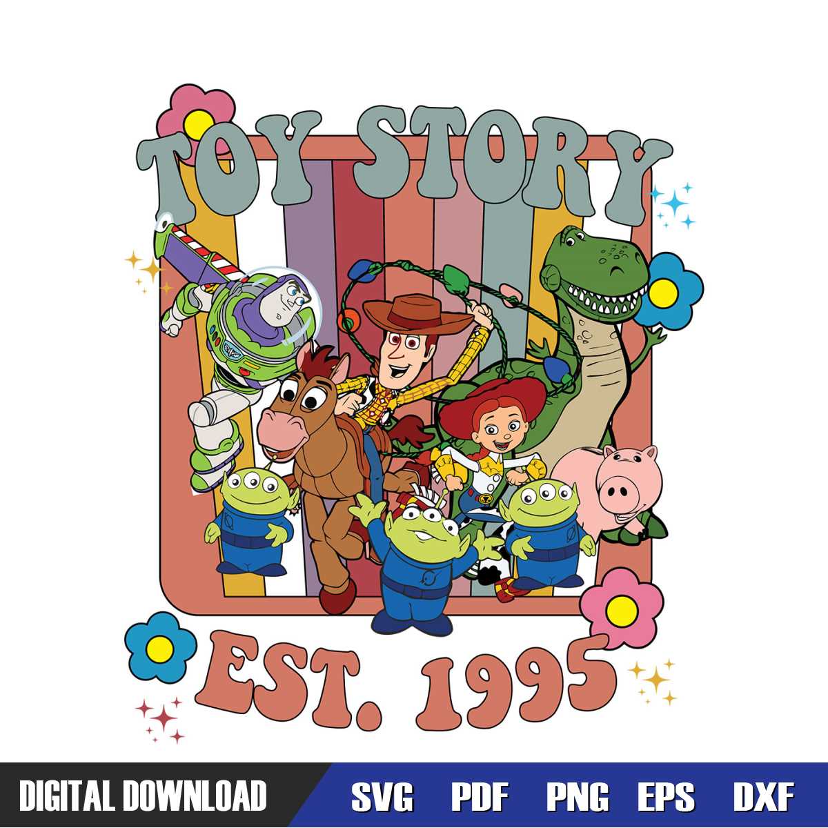 Retro Disney Toy Story Characters Est 1995 SVG | Inspire Uplift