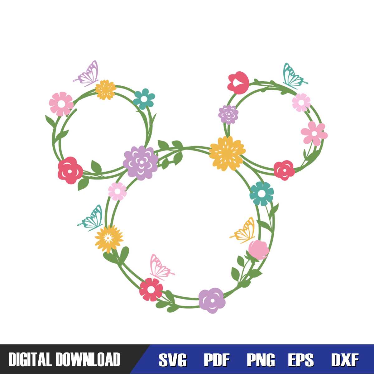 Mickey Mouse Head Floral Svg | Inspire Uplift