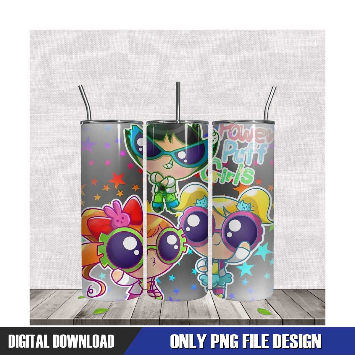 Cute Chibi Powerpuff Girls 20 oz Skinny Tumbler PNG | Inspire Uplift