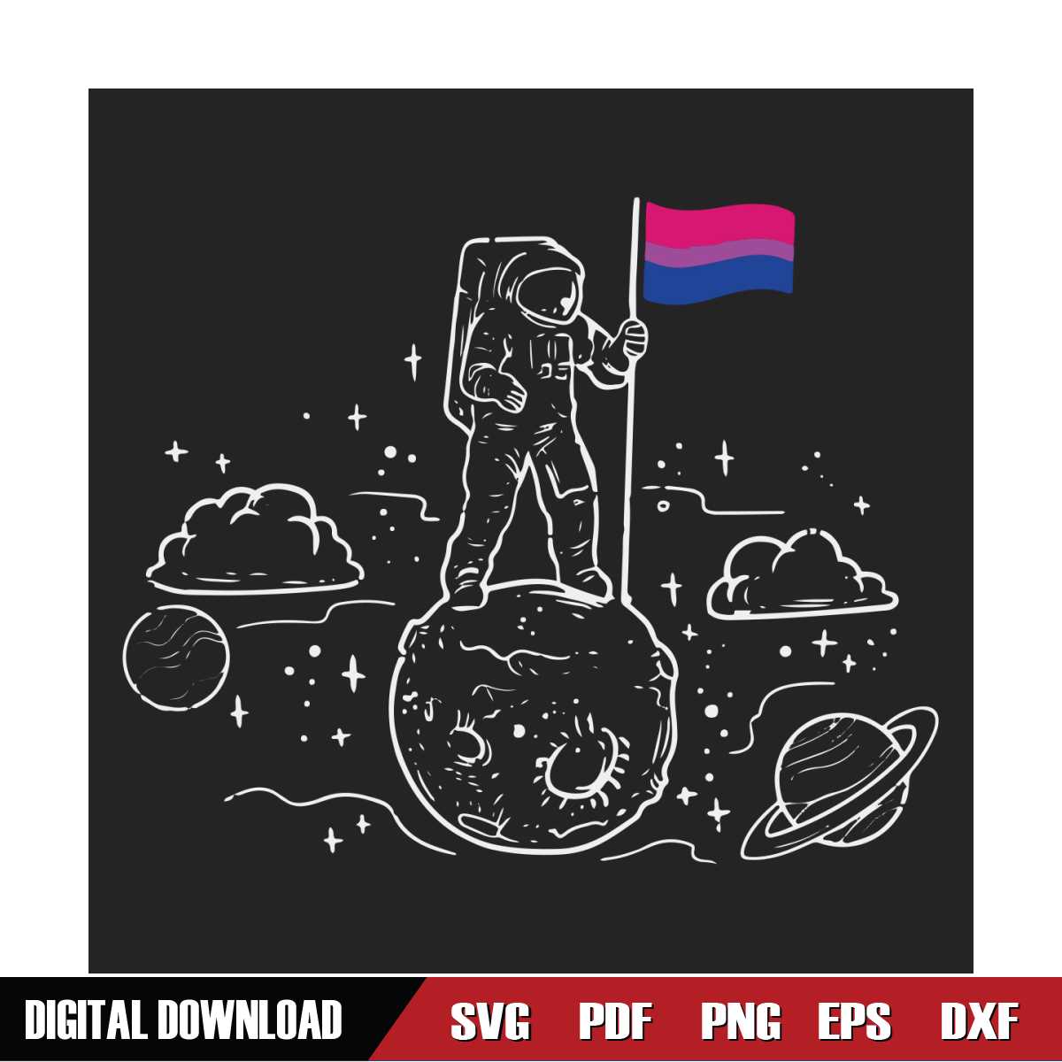 Astronaut Moon Bisexual Flag Space Svg, Lgbt Svg, Bi Svg, Bi - Inspire Uplift