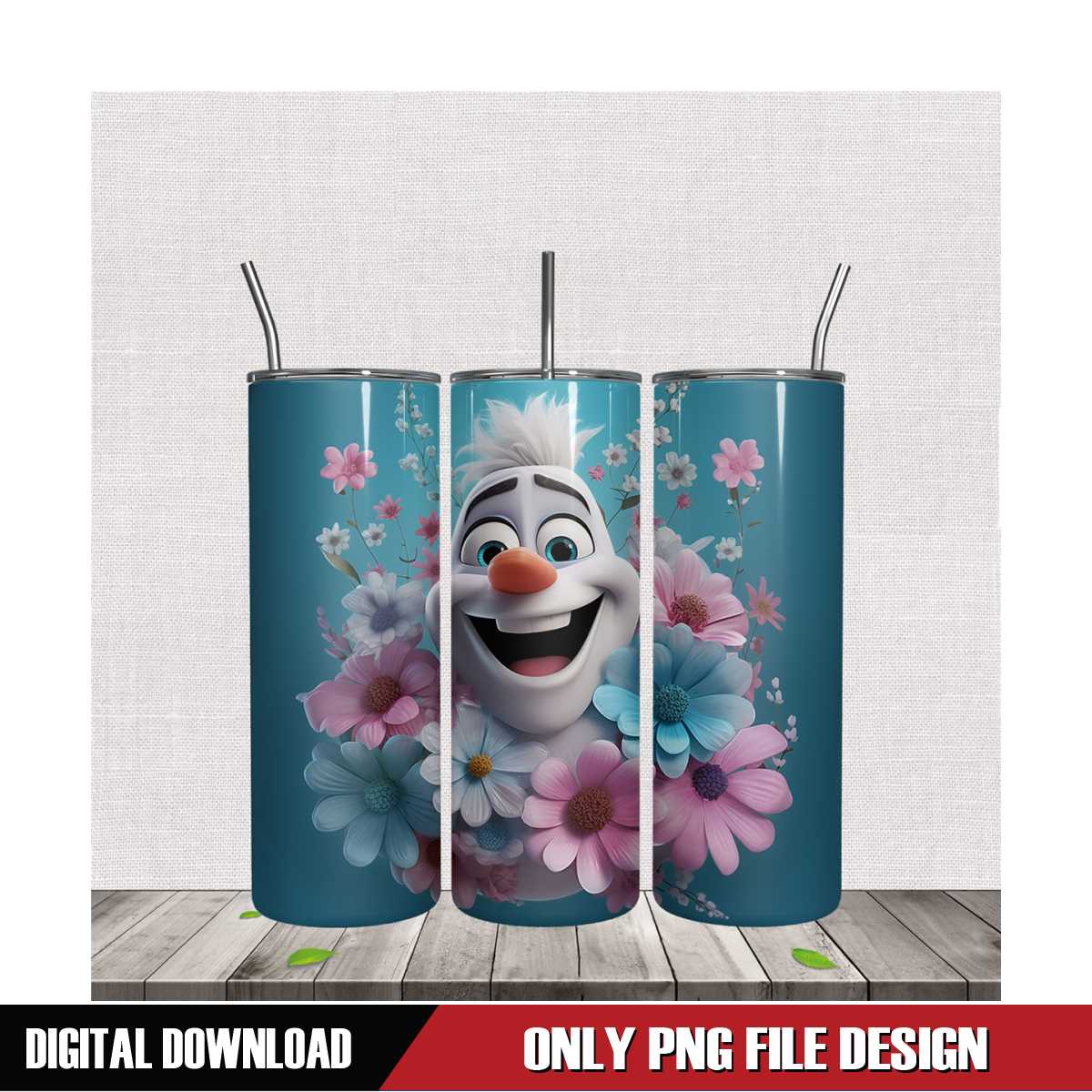 Disney 3D Olaf with Flower Skinny Tumbler Wrap PNG | Inspire Uplift