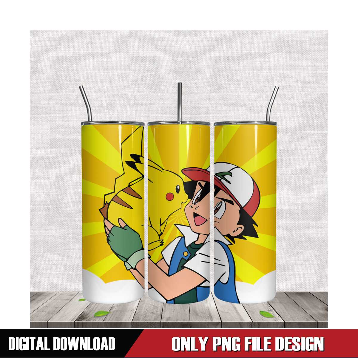 Satoshi Pokemon Skinny Tumbler Sublimation PNG | Inspire Uplift
