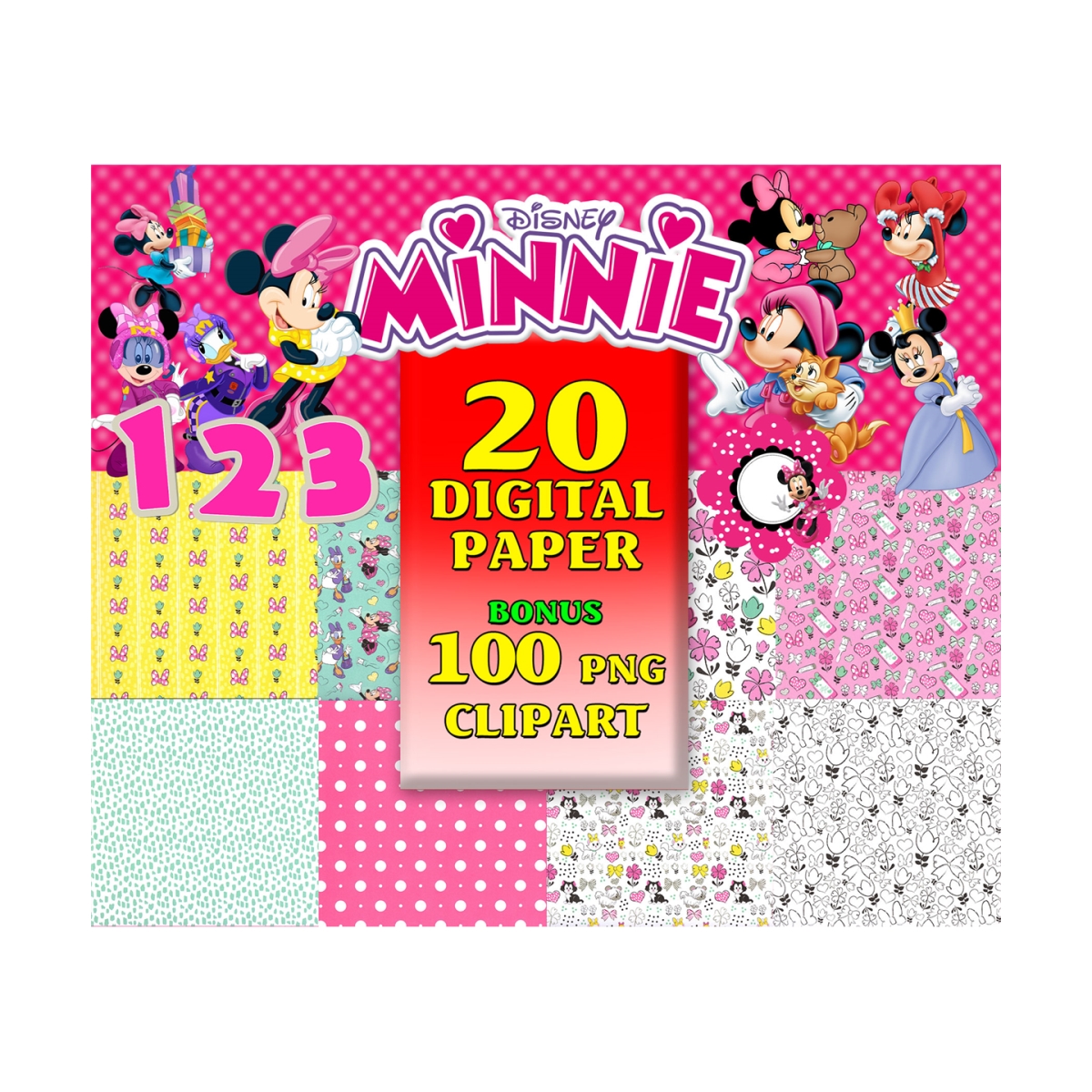 20 Minnie Mouse Digital Paper, Minnie Mickey, Minnie Font, M | Inspire ...