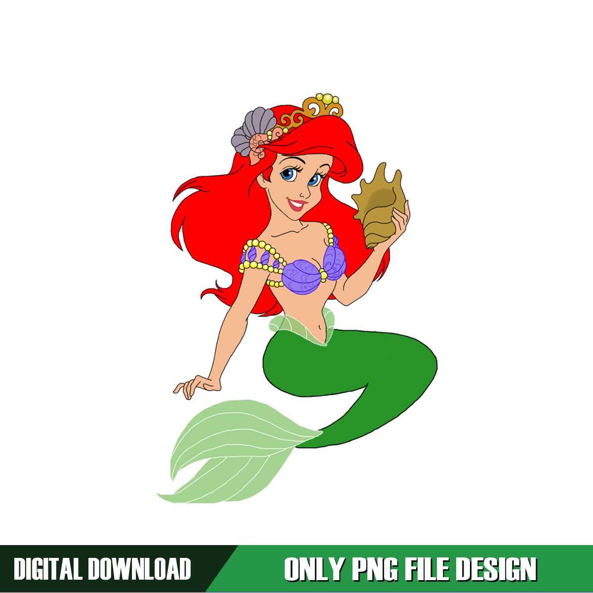 The Little Mermaid Princess Ariel Holding Conch PNG | Inspire Uplift