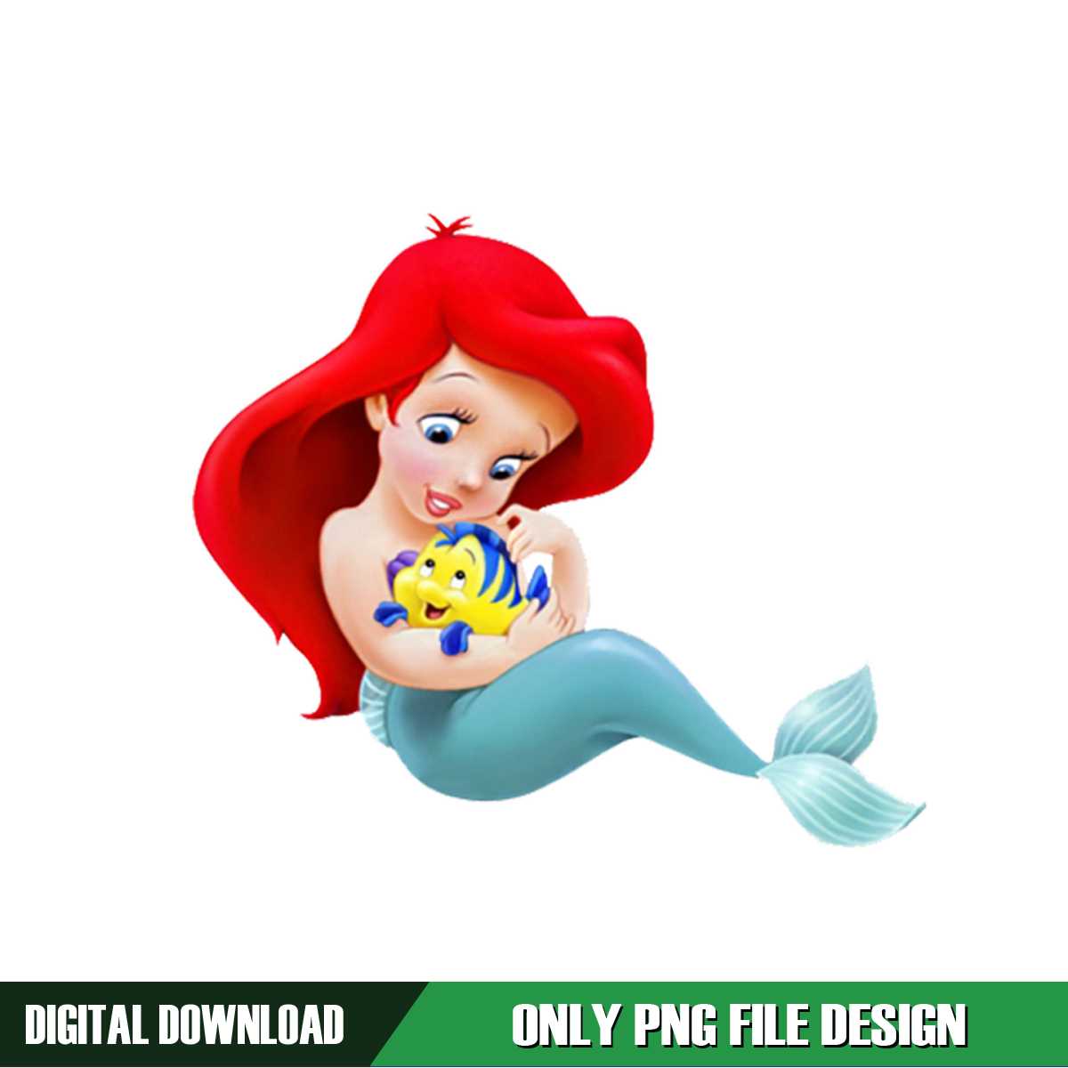 Baby Little Mermaid Ariel and Flounder Fish PNG | Inspire Uplift
