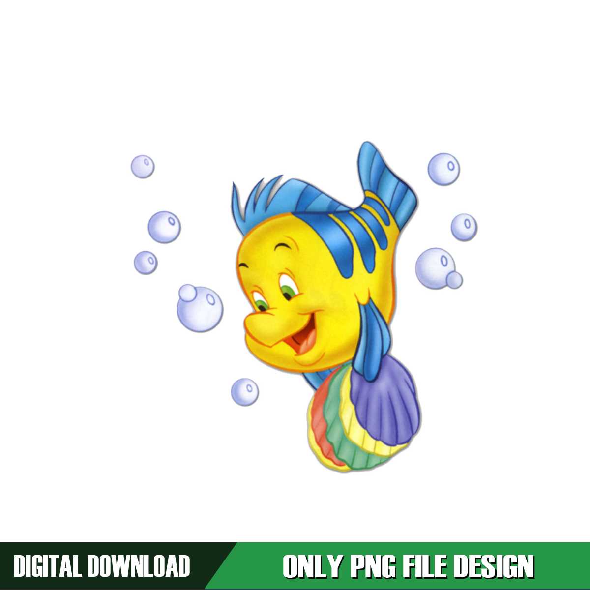 Little Mermaid Flounder Fish Holding Sea Shells PNG | Inspire Uplift