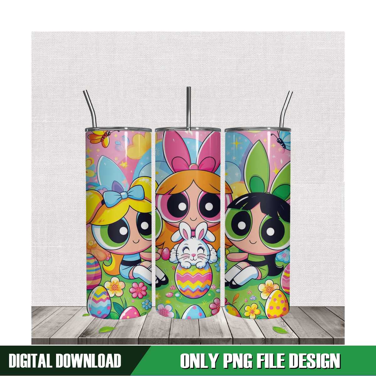 Chibi Powerpuff Girls Happy Easter Tumbler Wrap PNG | Inspire Uplift