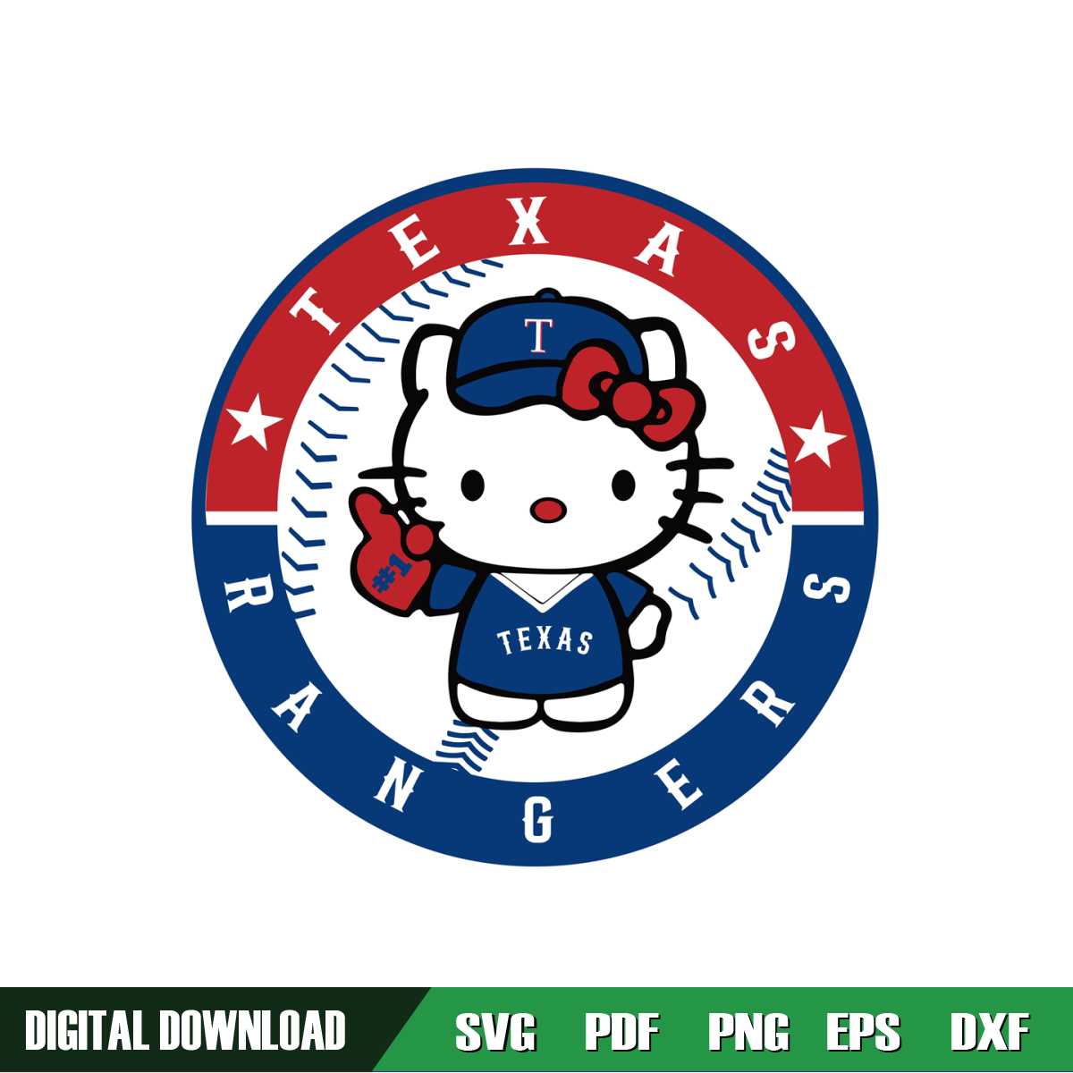 Hello Kitty Texas Rangers Baseball SVG | Inspire Uplift