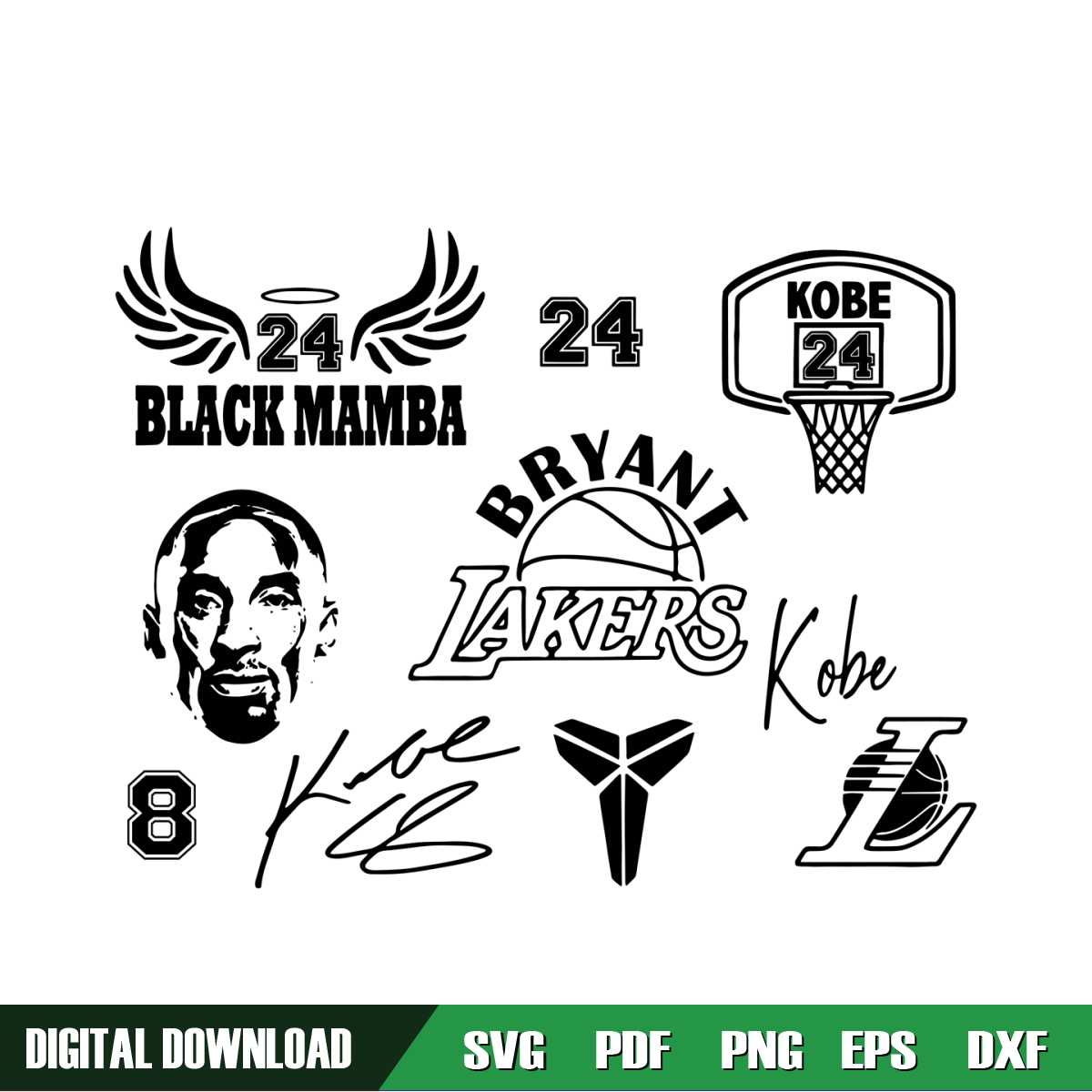 Kobe Bryant SVG Bundle, Lakers SVG, Kobe 24 SVG, Black Mamba | Inspire ...