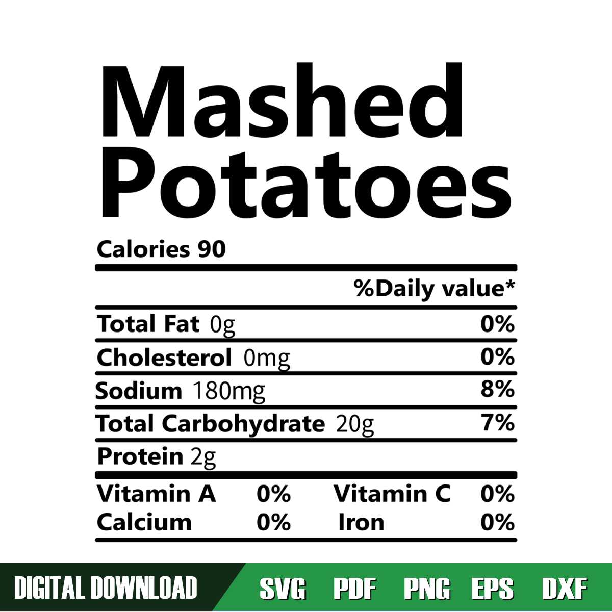 Mashed Potatoes Nutrition Facts SVG PNG | Inspire Uplift