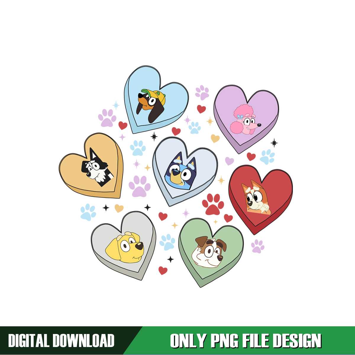 Bluey Friends Heart Valentine PNG | Inspire Uplift