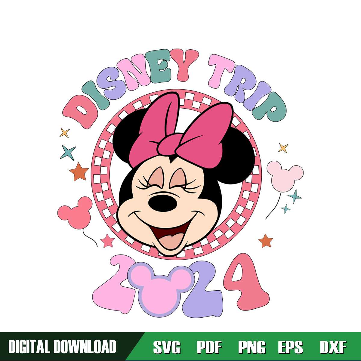 Disney 2024 Trip Checkered Smiling Face Minnie SVG | Inspire Uplift