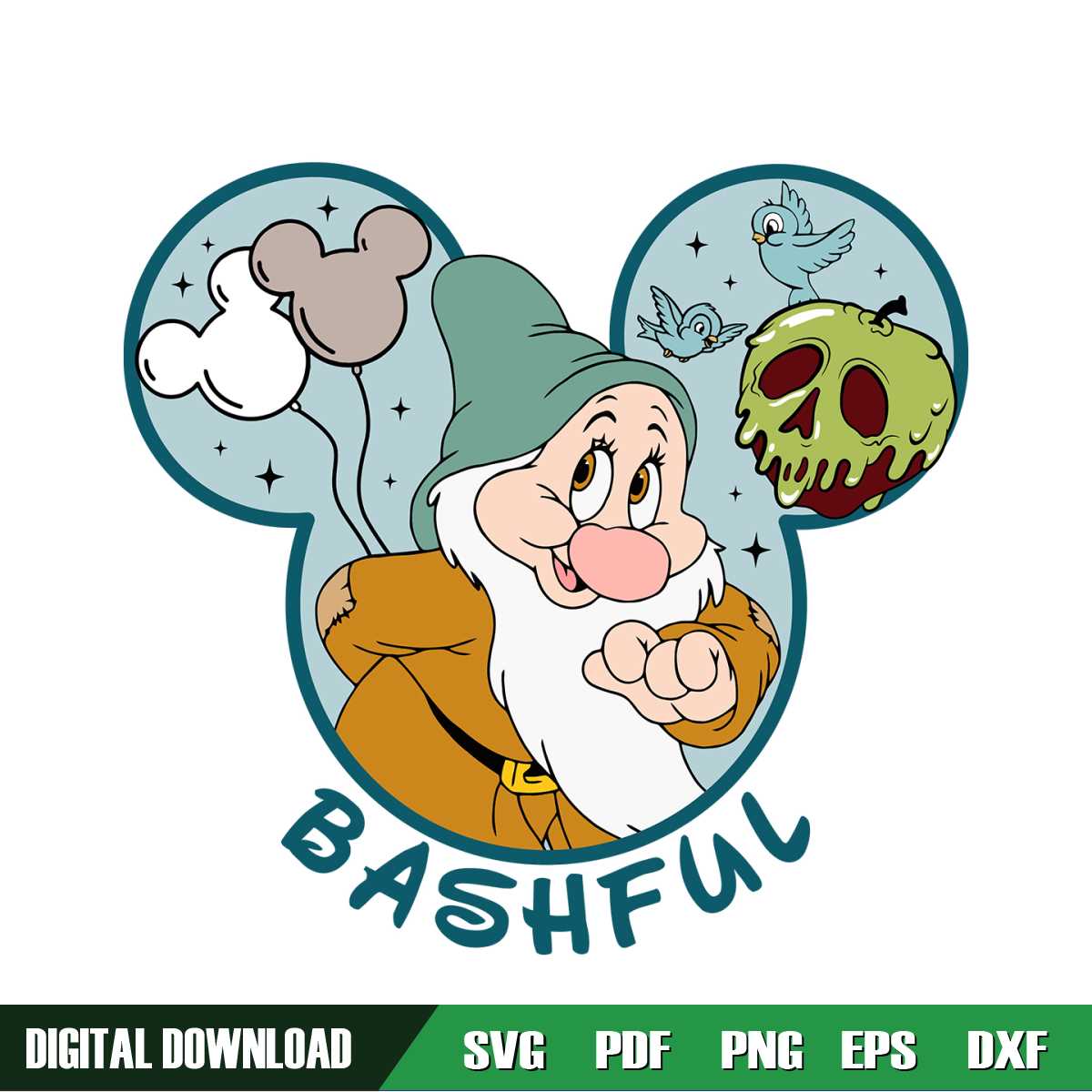 Bashful The 7 Dwarfs Mickey Mouse Head SVG | Inspire Uplift