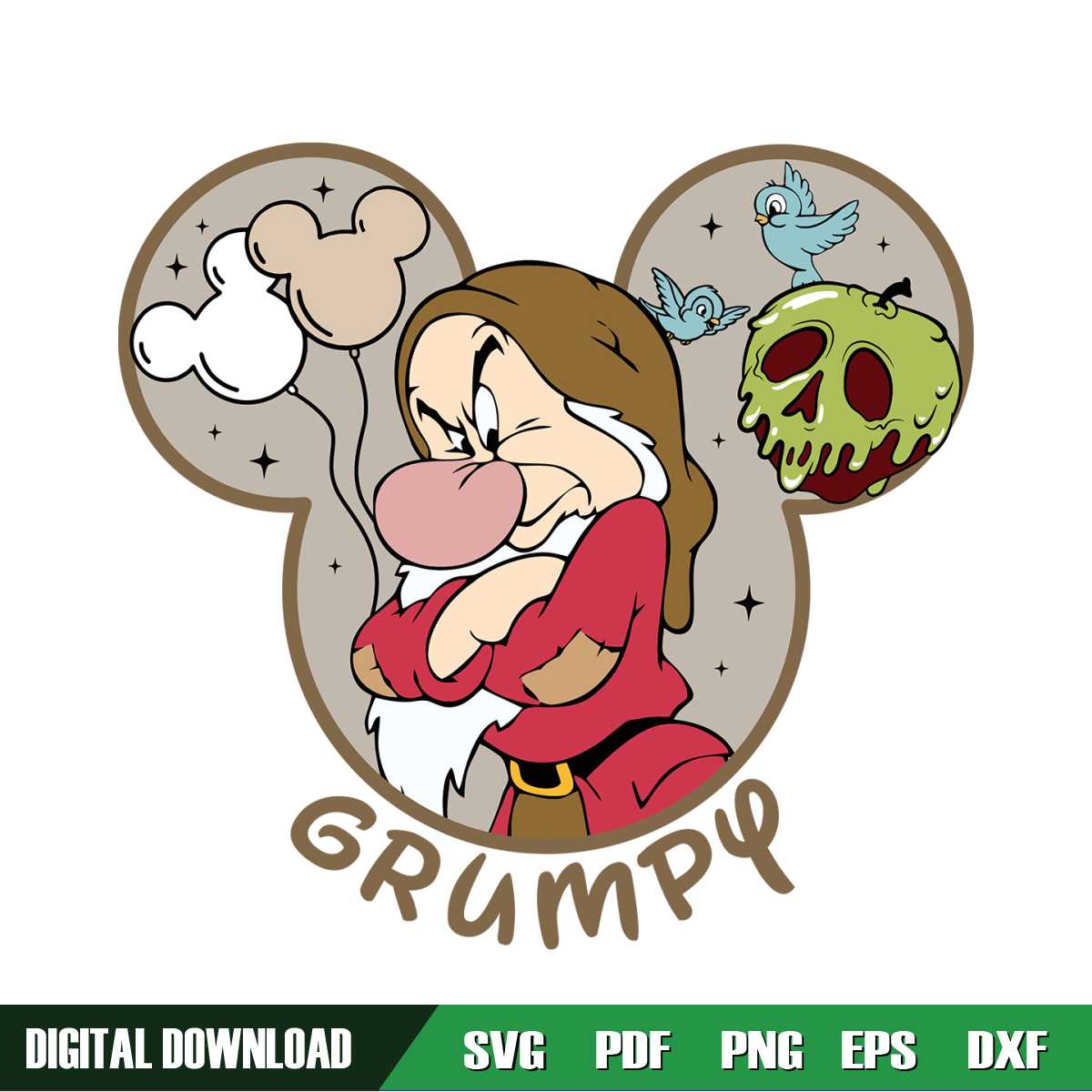 Grumpy The 7 Dwarfs Mickey Mouse Head SVG | Inspire Uplift