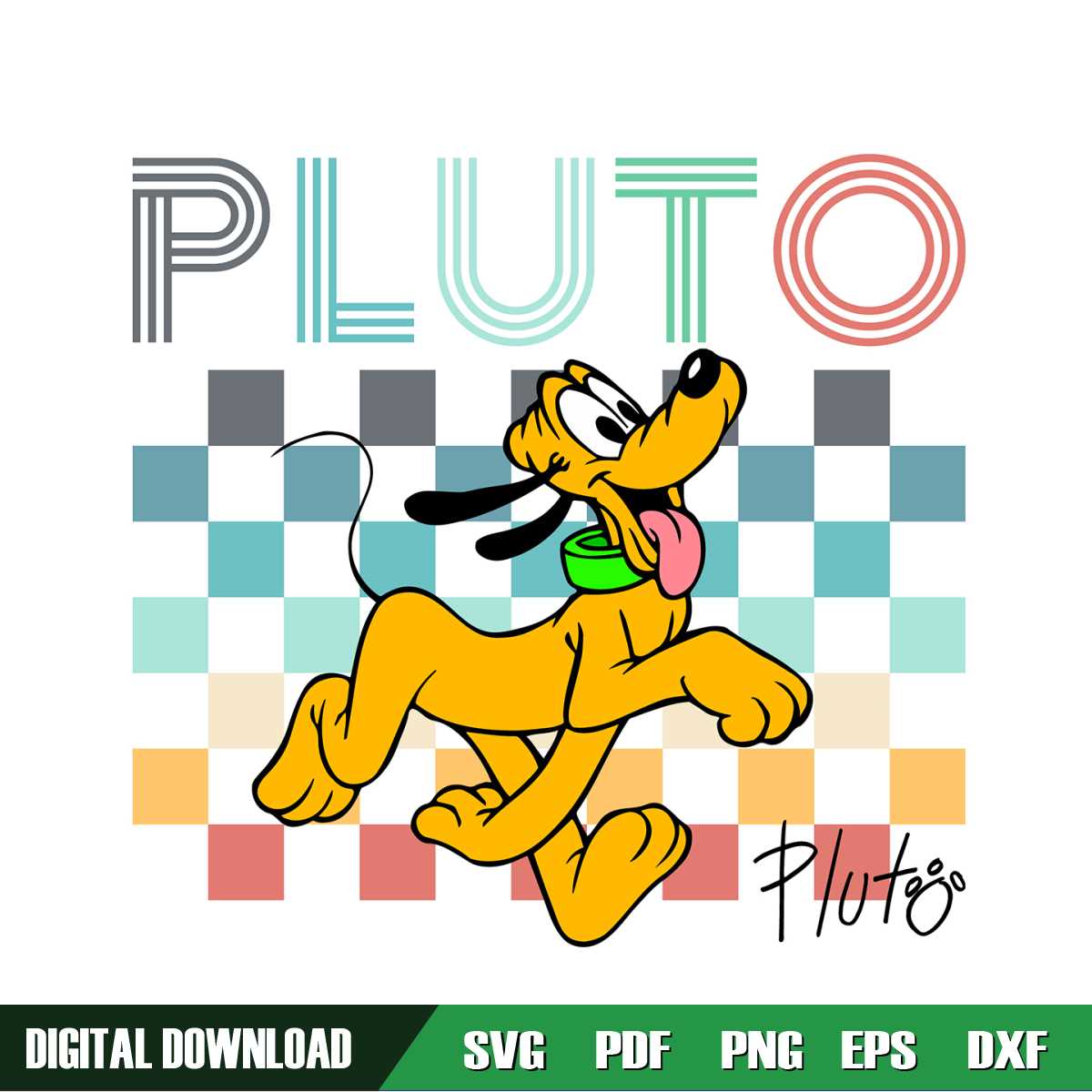 Checkered Pluto Dog Disney Signature SVG | Inspire Uplift