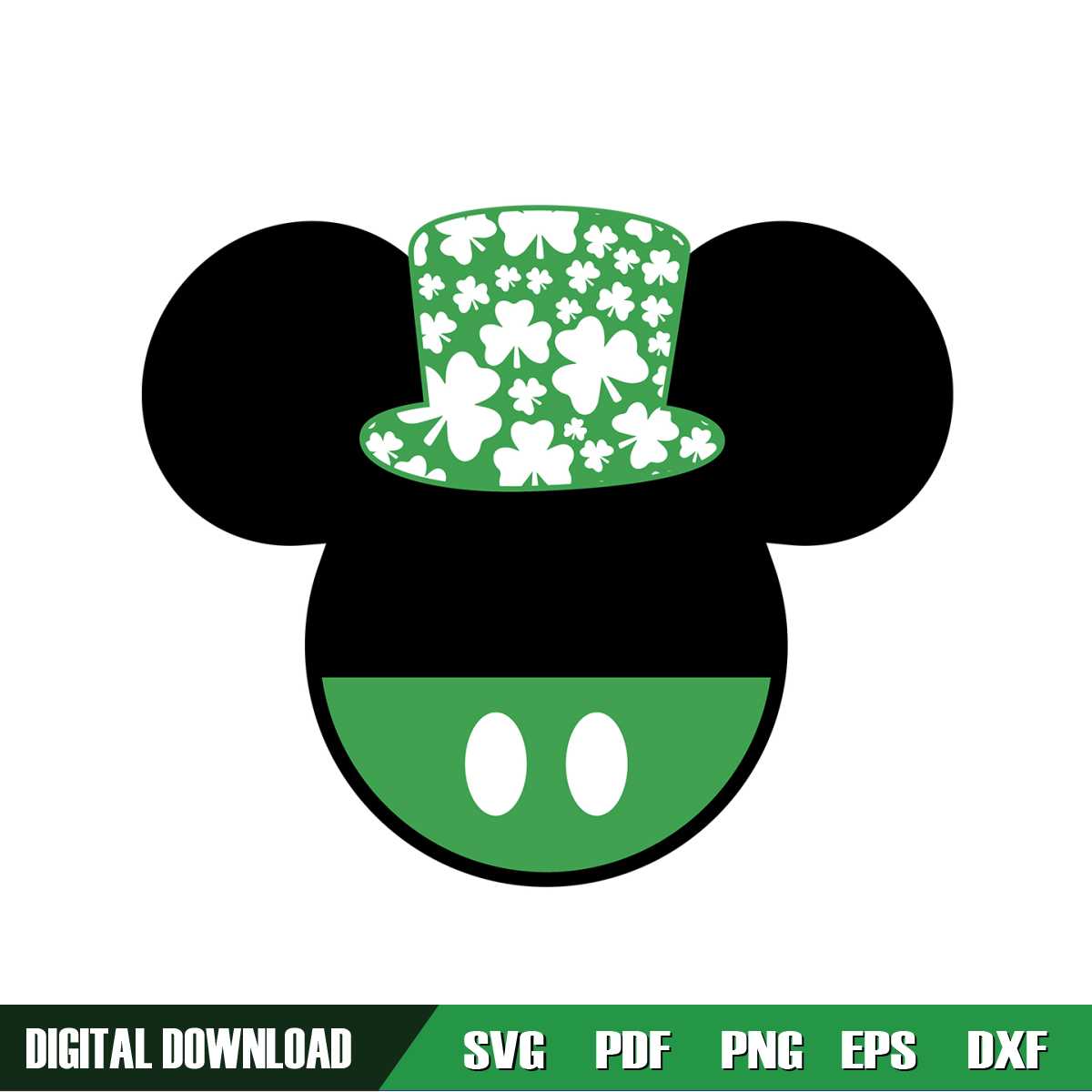 Mickey Mouse Head Green Clover Hat Silhouette SVG | Inspire Uplift