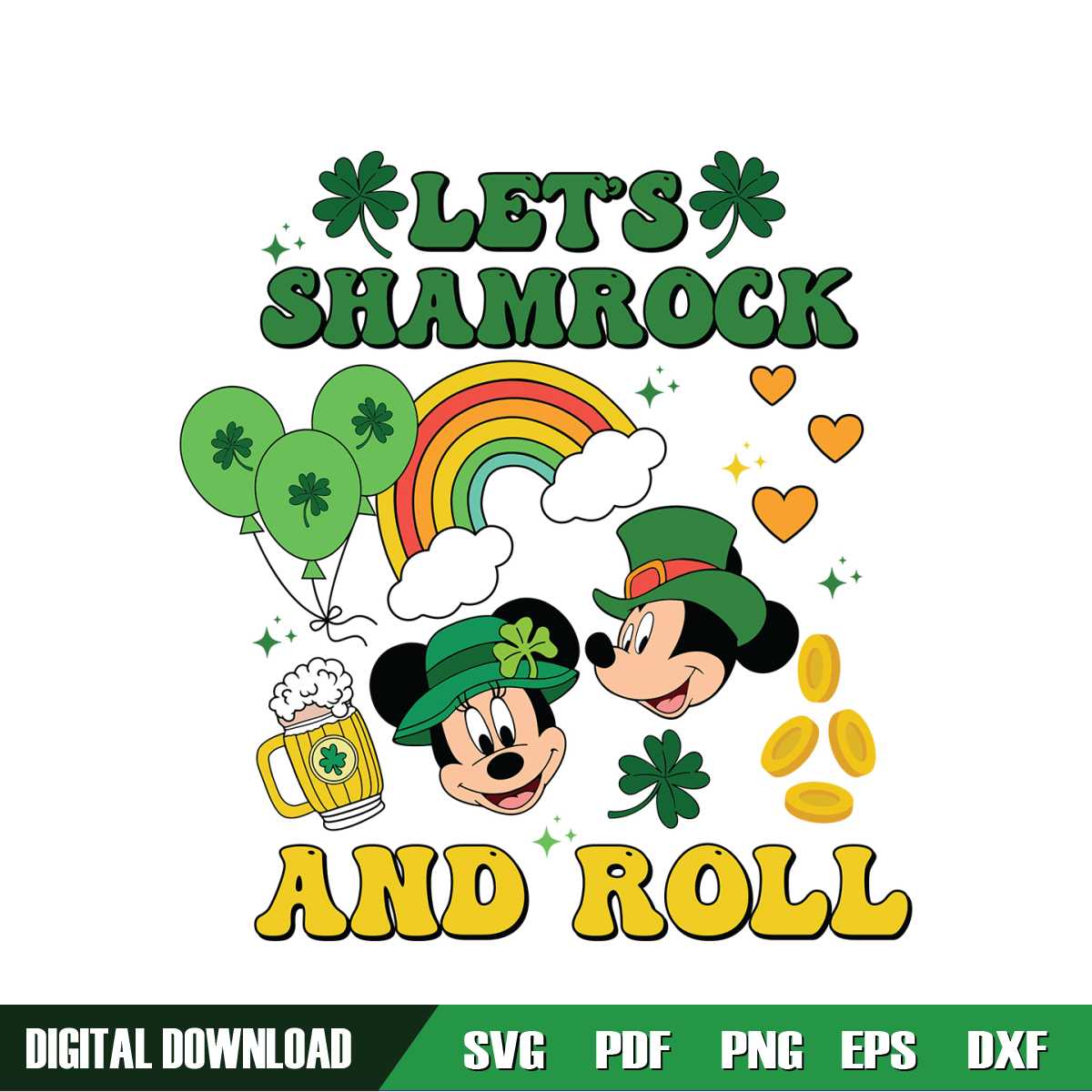Let's Shamrock and Roll Lucky Mickey Minnie Mouse SVG | Inspire Uplift