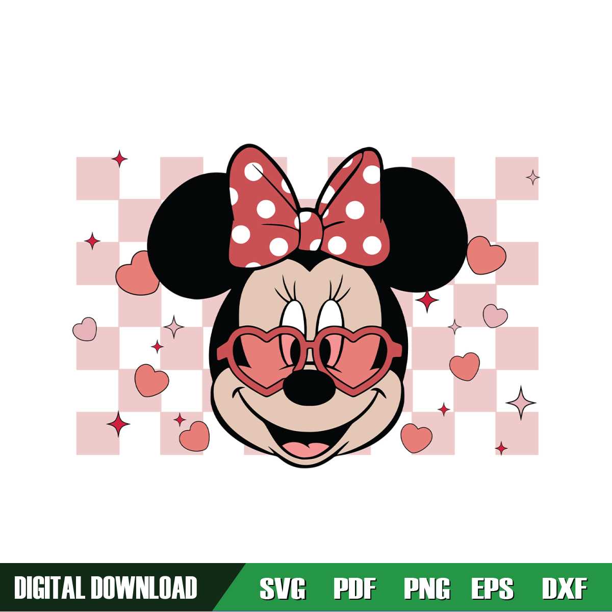 Minnie Mouse Head Love Valentines Checkered SVG | Inspire Uplift