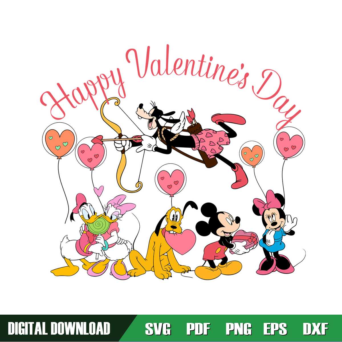 Happy Valentines Day Cupid Goofy Mickey Friends SVG | Inspire Uplift