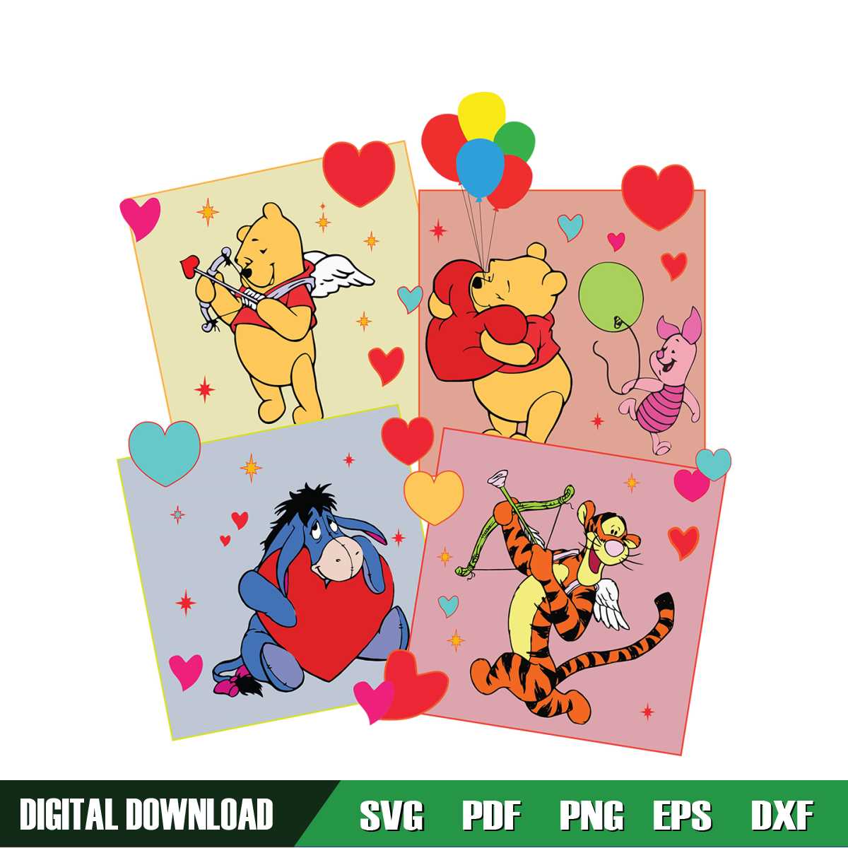 Winnie The Pooh Cupid Valentines Day Balloon SVG | Inspire Uplift