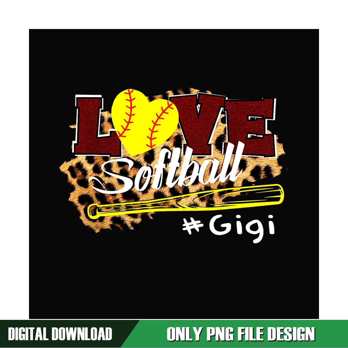 Love Gigi Leopard Softball Bat Sport PNG | Inspire Uplift