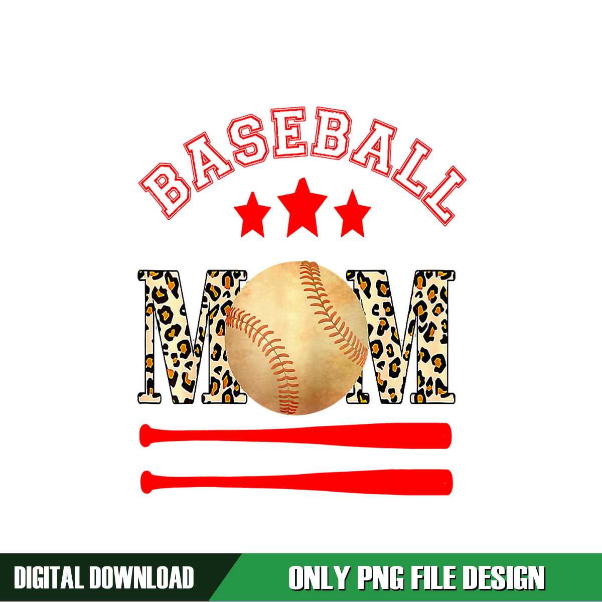Baseball Mom Leopard Sport Softball Stars Bat PNG | Inspire Uplift