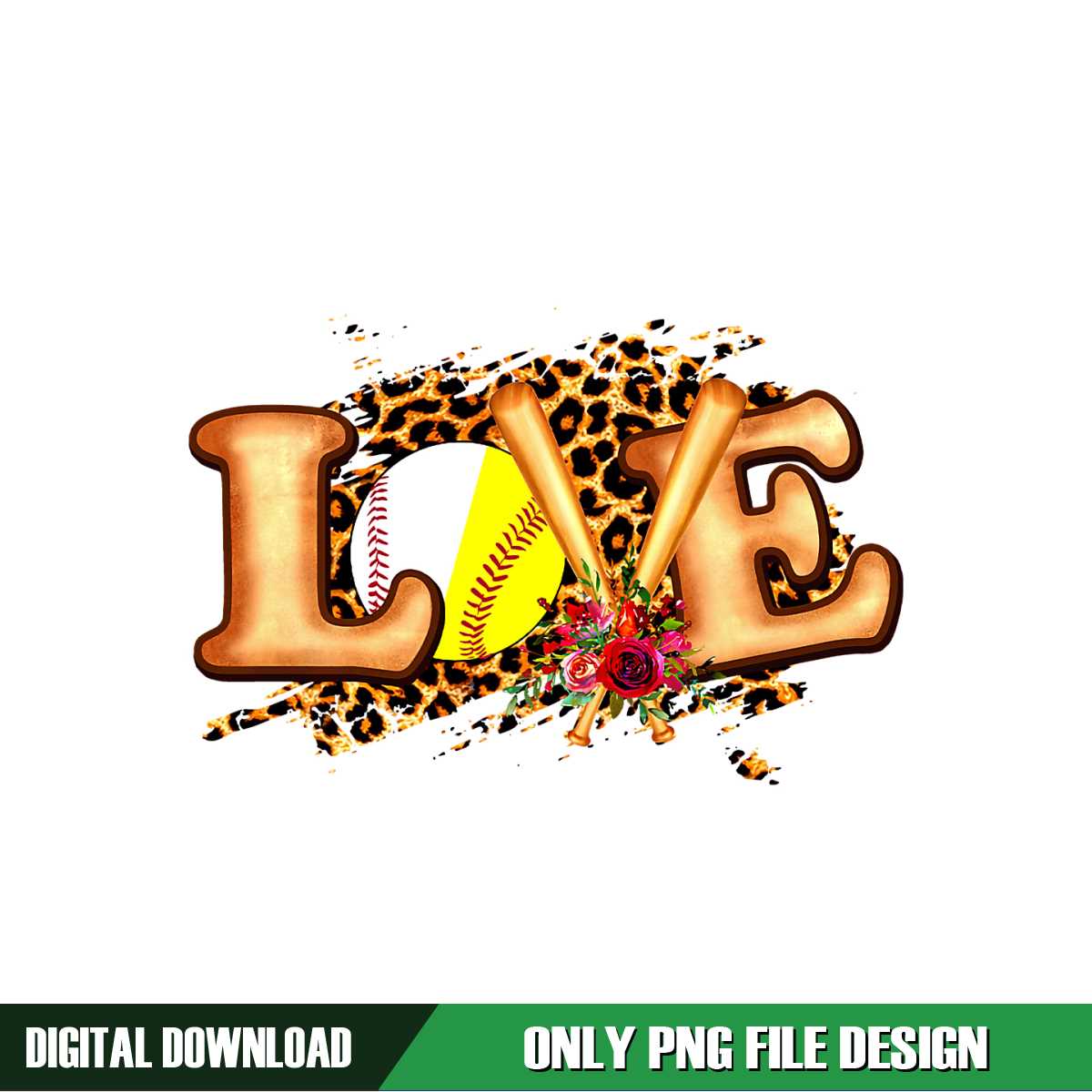 Love Baseball Bat Sport Leopard Print PNG | Inspire Uplift
