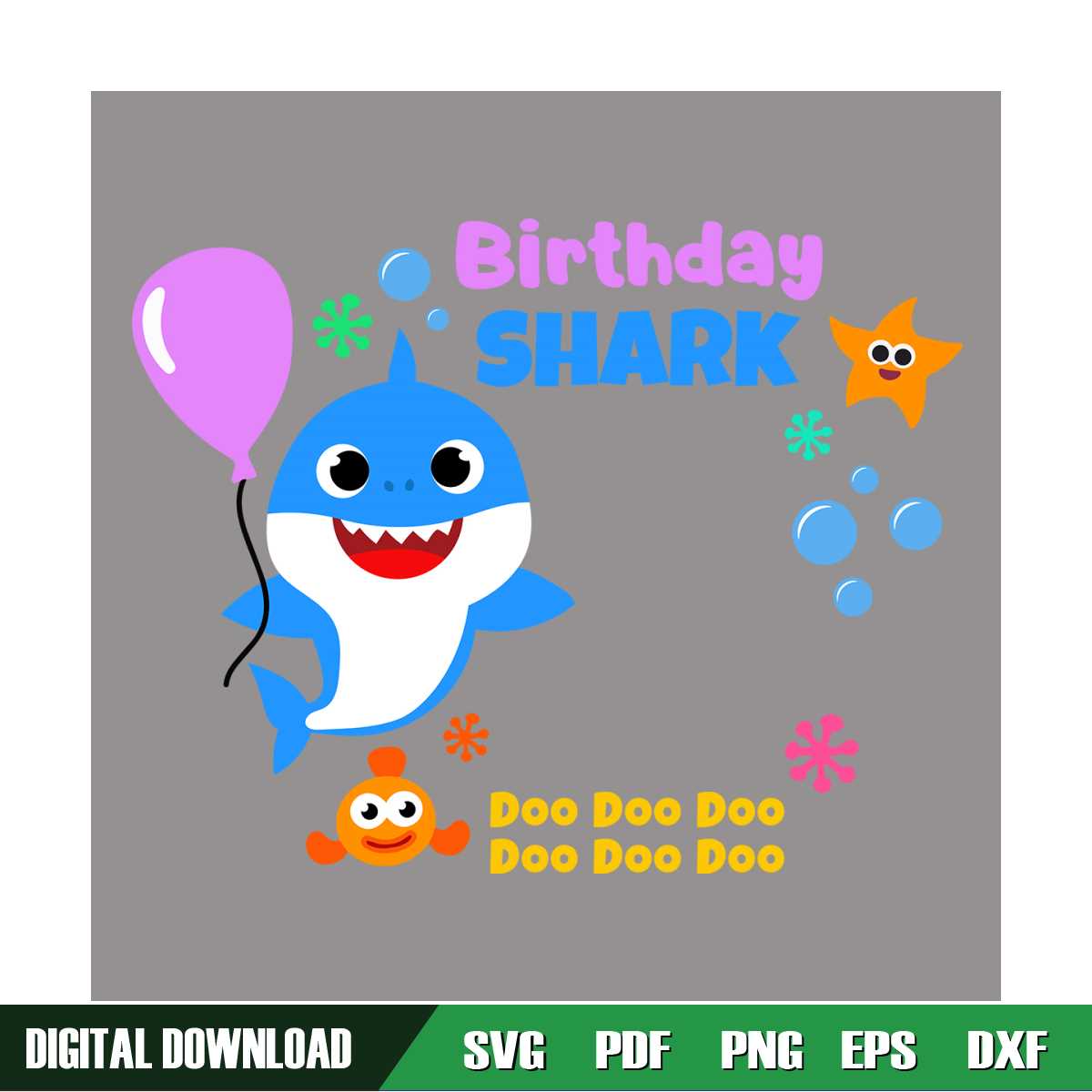 Birthday Baby Shark Blue Balloon Doo Doo SVG | Inspire Uplift