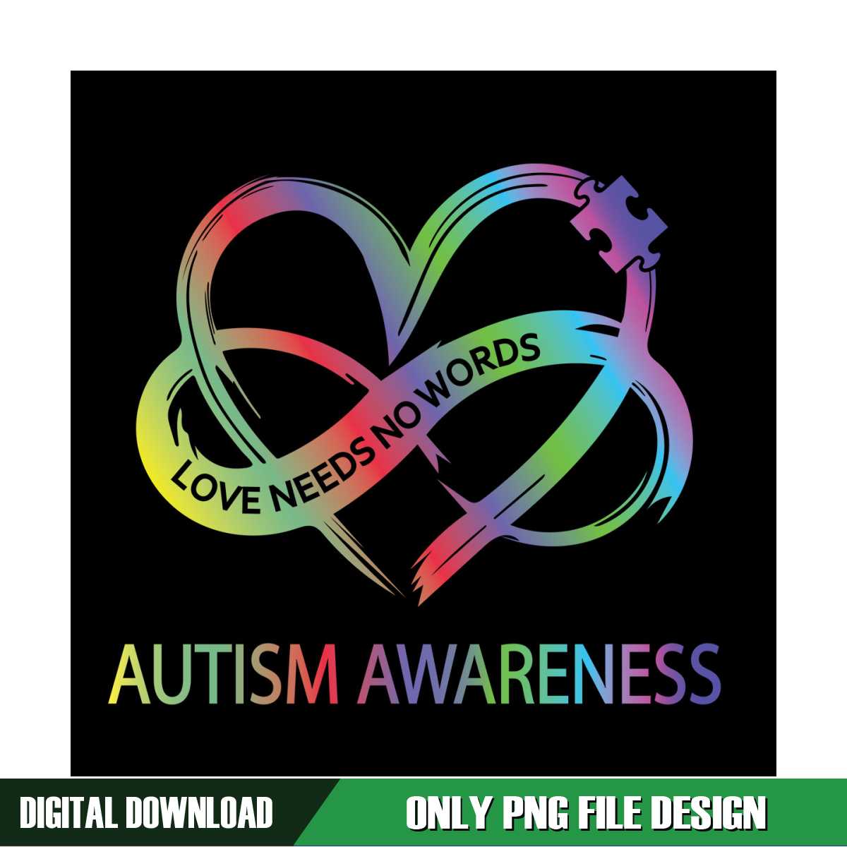 Love Autism Infinity Heart Puzzle Holo PNG | Inspire Uplift