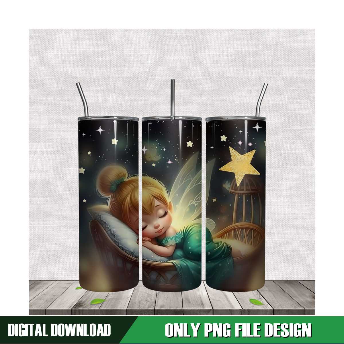 Sleeping Tinker Bell Stars 20oz Tumbler Design Idea PNG | Inspire Uplift