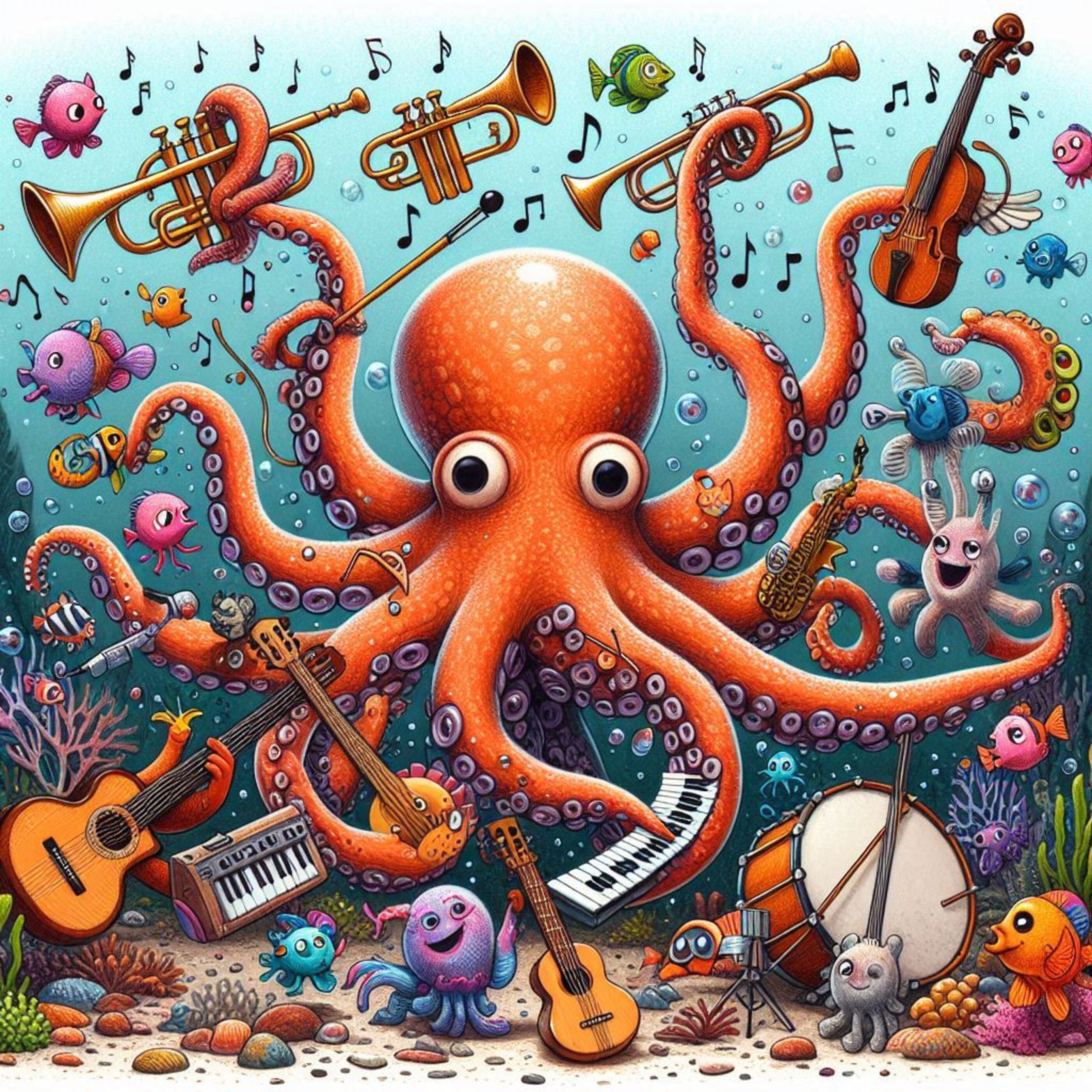 Stickers: A digital Stickers of an Octopus playing multiple | Inspire ...