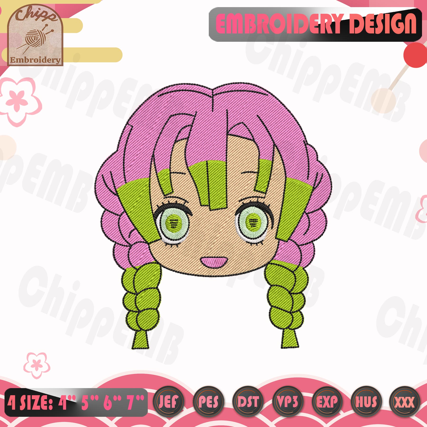 Chibi Mitsuri Kanroji Embroidery Design, Demon Slayer Embroi - Inspire ...