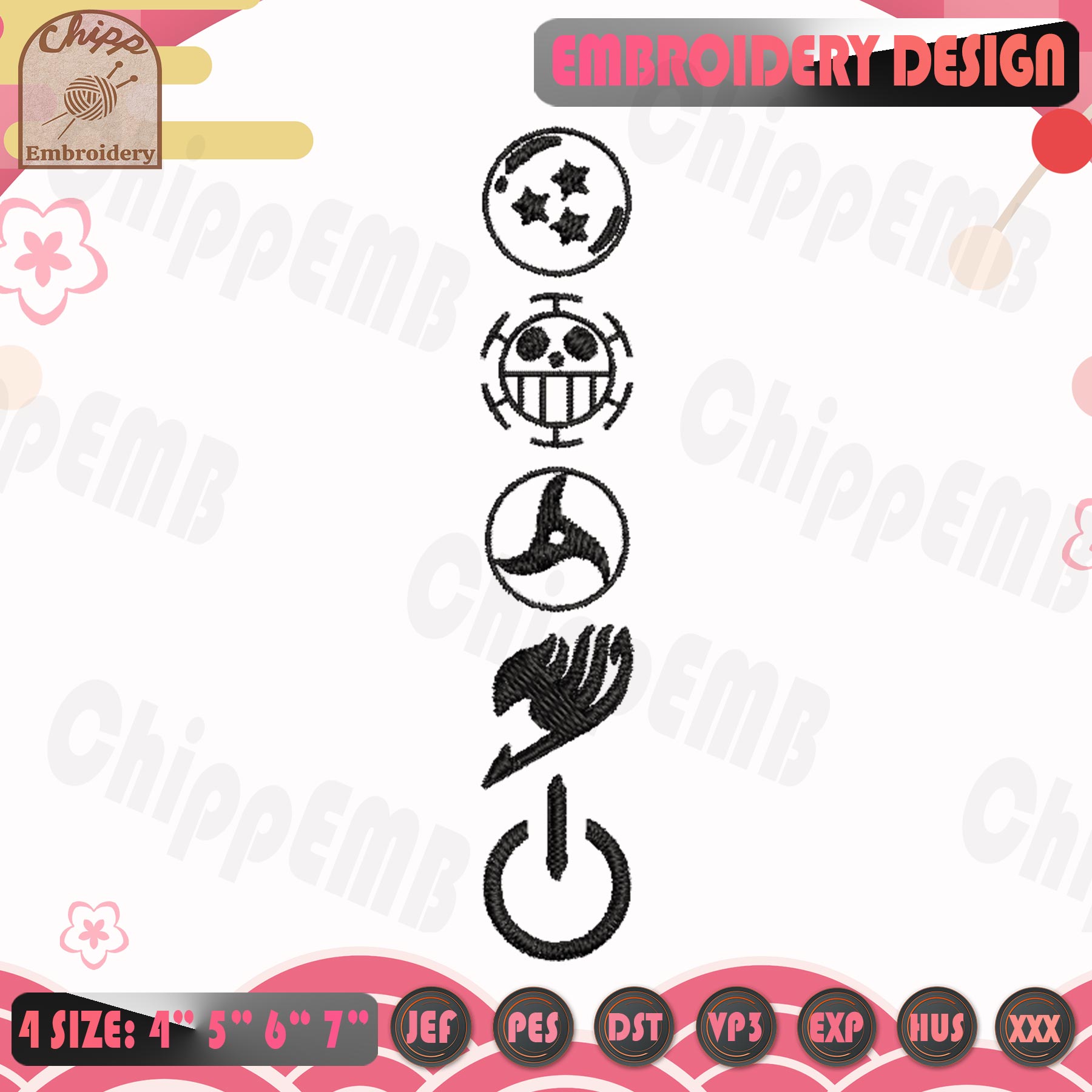 Anime Symbols Embroidery Design, Anime Embroidery Design, Em | Inspire ...
