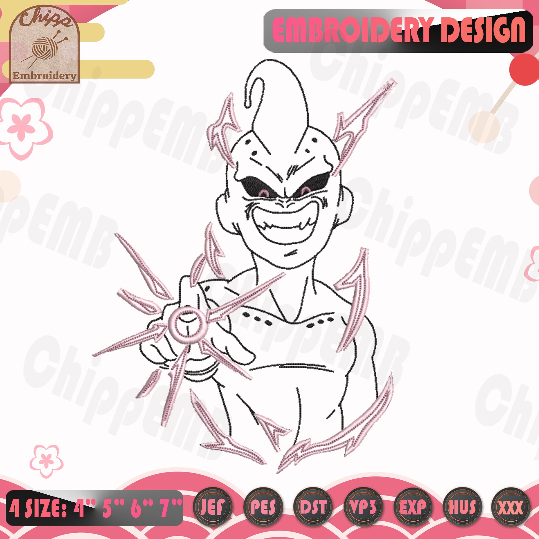 Majin Buu Embroidery Design, Dragon Ball Embroidery Design, | Inspire ...