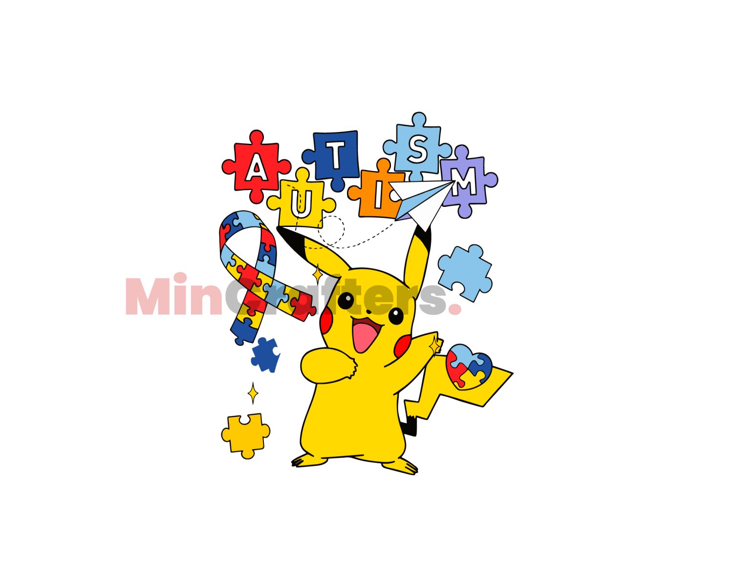 Pikachu Autism Ribbon Puzzle Pieces SVG | Inspire Uplift