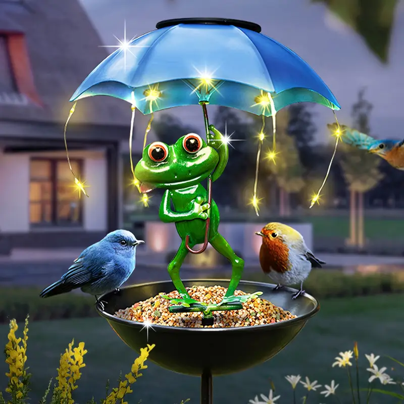Solar Powered Frog Statue, Garden Decoration, Bird Feeder | Inspire Uplift