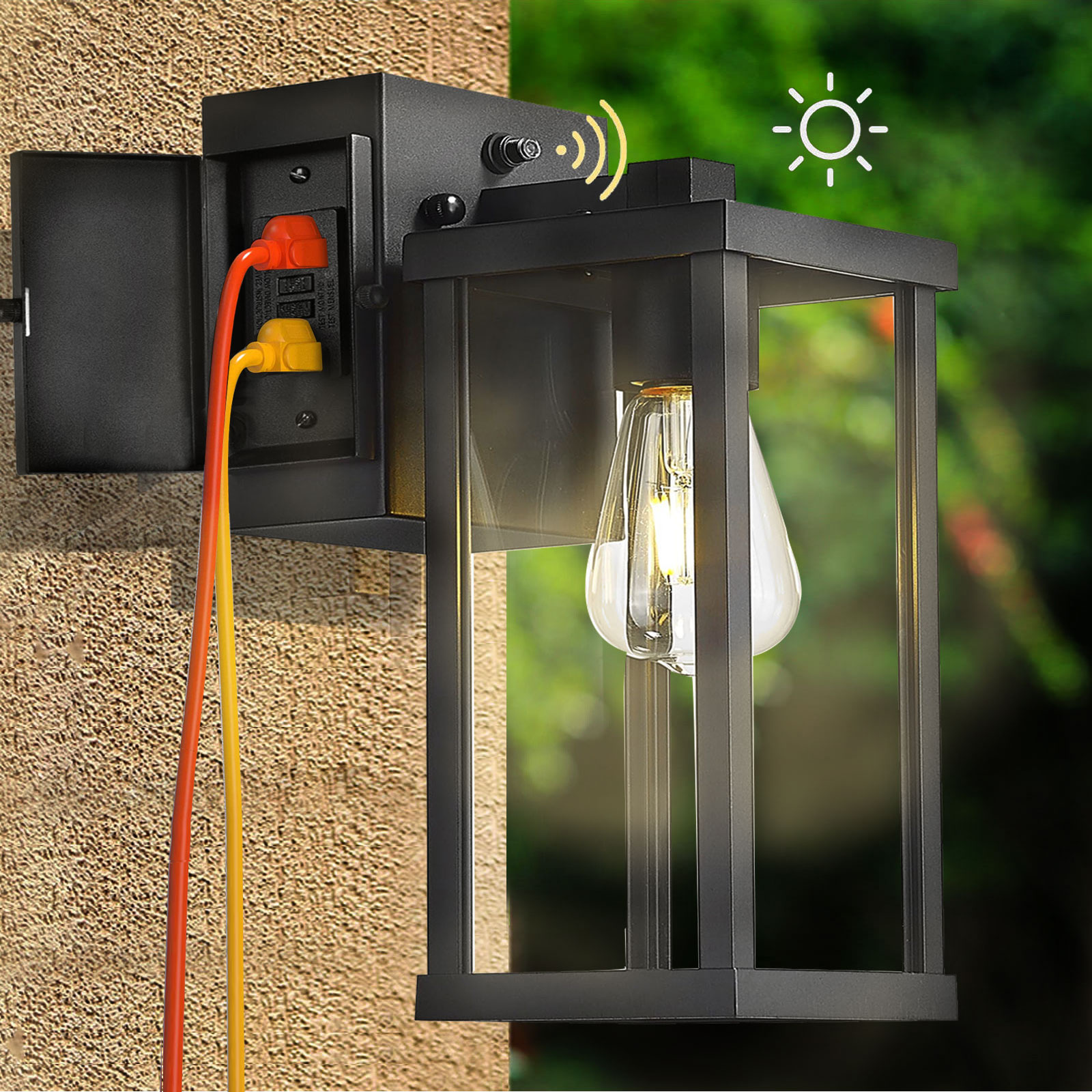 Porch Light with Outlet, Dusk to Dawn Outdoor Wall Mount | Inspire Uplift