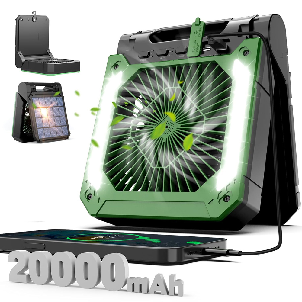 Portable Electric Fan with LED Light, USB & Solar Charging | Inspire Uplift