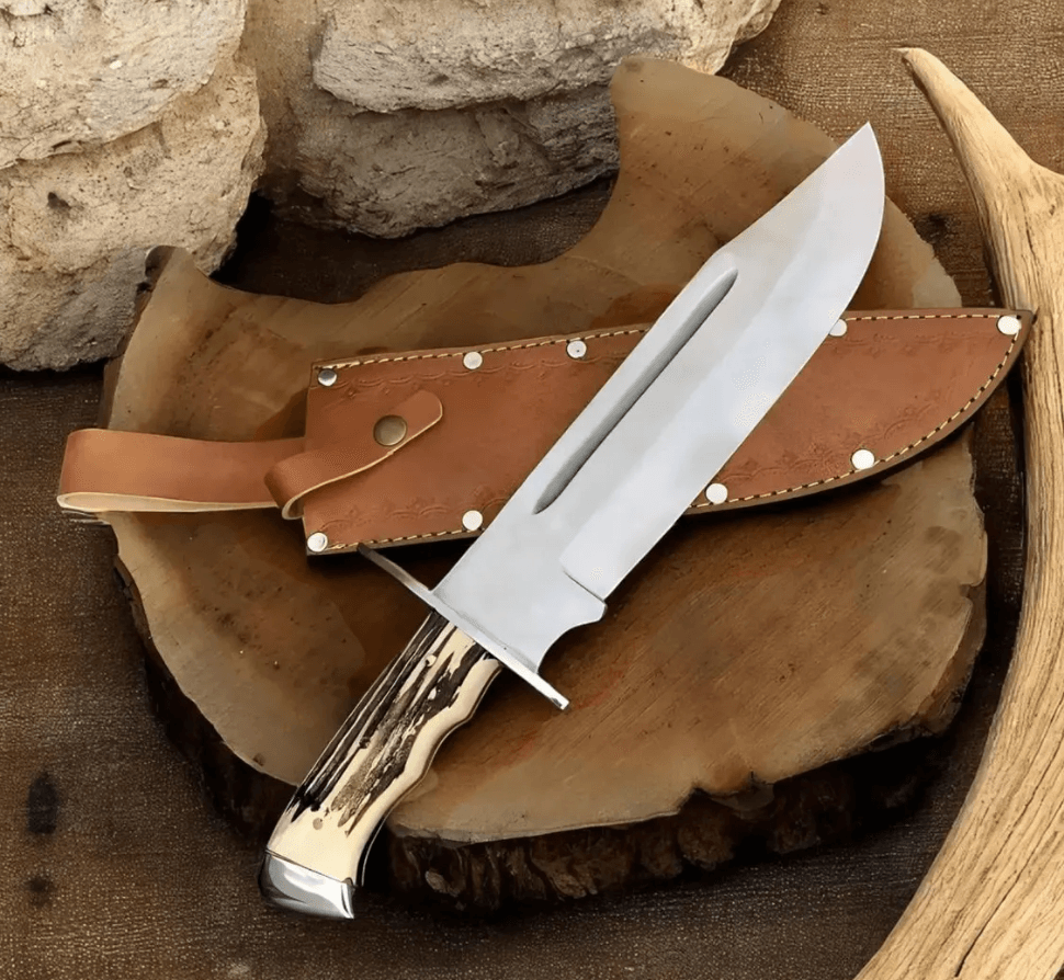 Frontier-Style D2 Steel Bowie Knife | 15" Stag Horn Handle H | Inspire ...