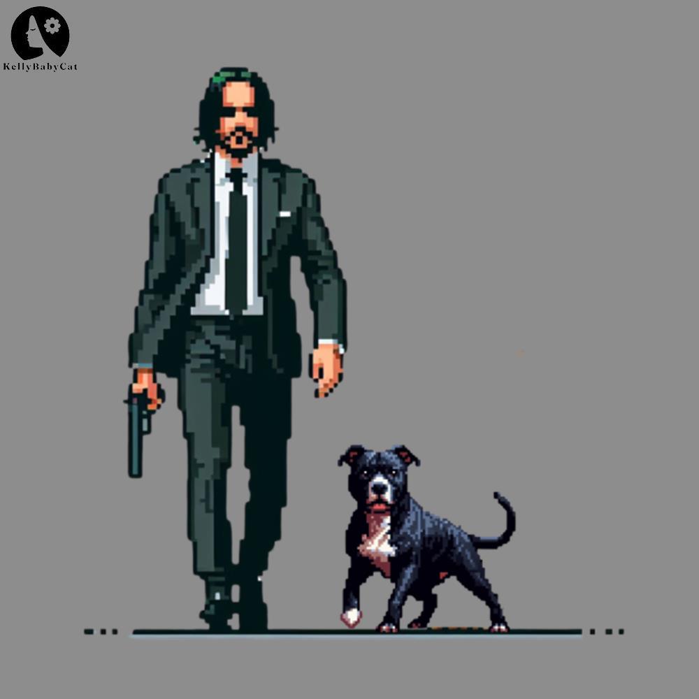 Pixel John Wick and His Pitbull Dog Retro PNG download | Inspire Uplift