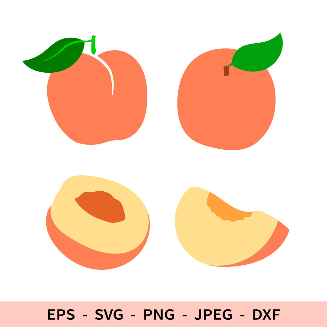 Peach Svg Fruit File for Cricut Slice Peach Leaf Dxf Set Bun - Inspire ...