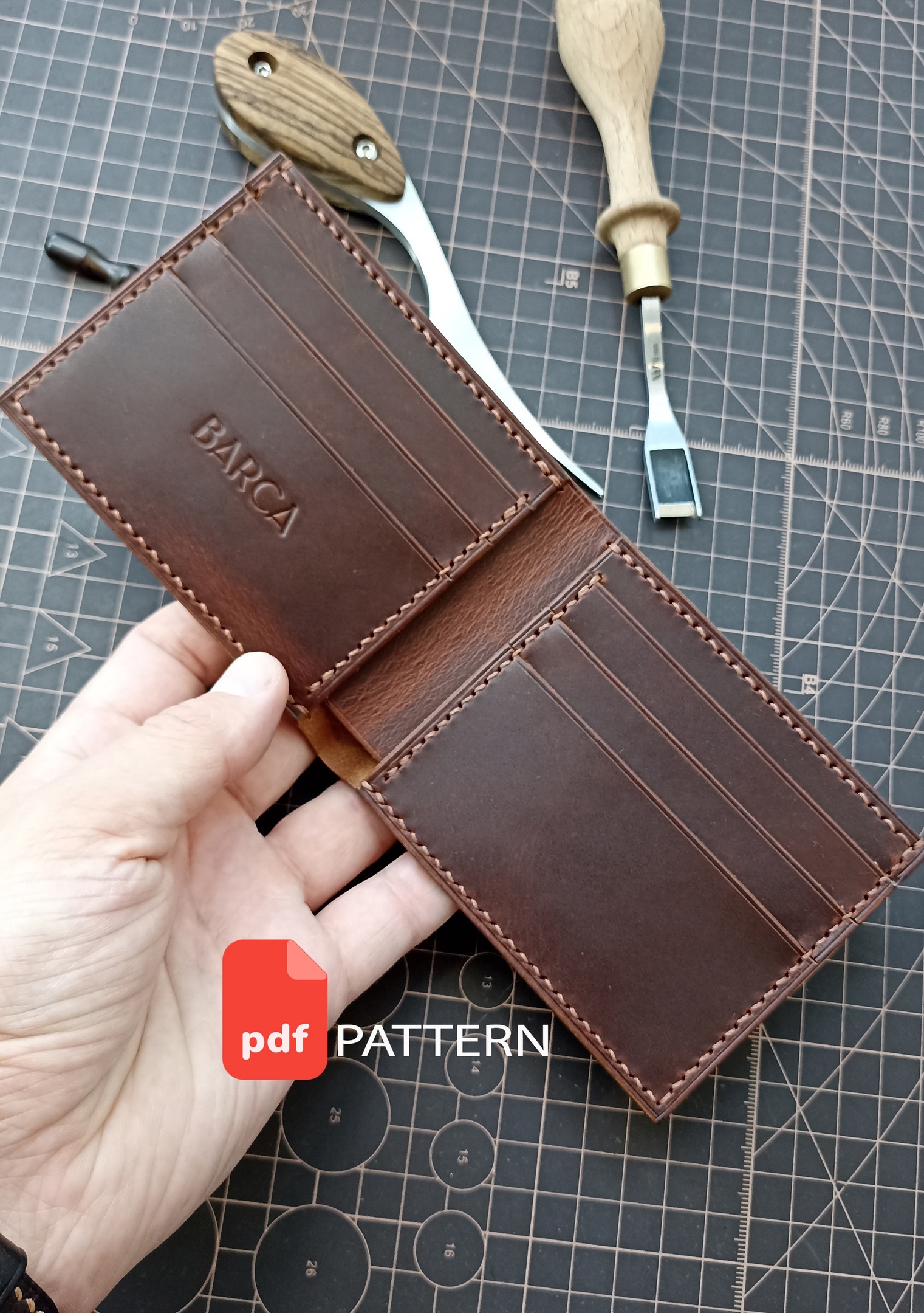 Leather bifold wallet pattern PDF with 4 mm pitch. | Inspire Uplift
