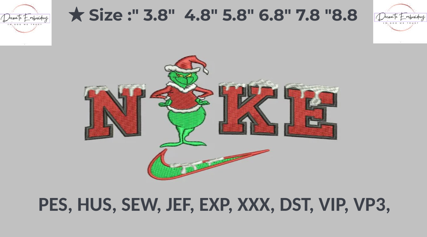 Nike Grinch Embroidery File, Machine Embroidery files | Inspire Uplift
