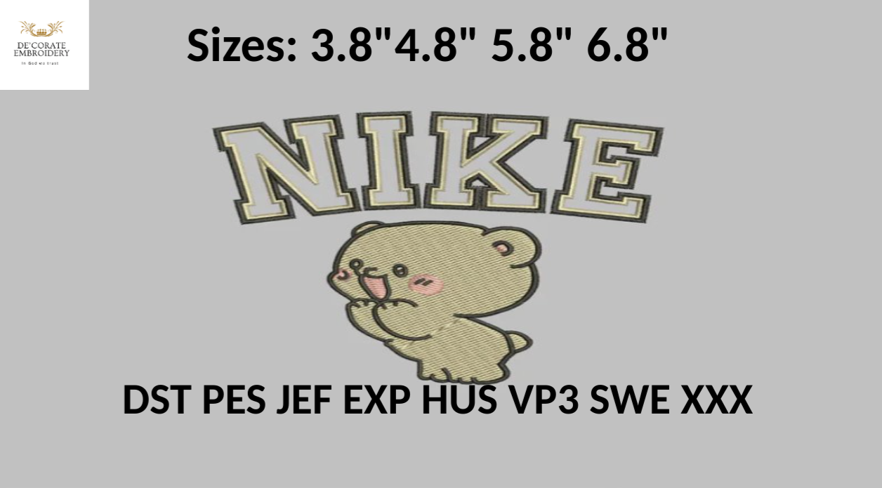 Nike Bear V2 Embroidery File 4 size | Inspire Uplift